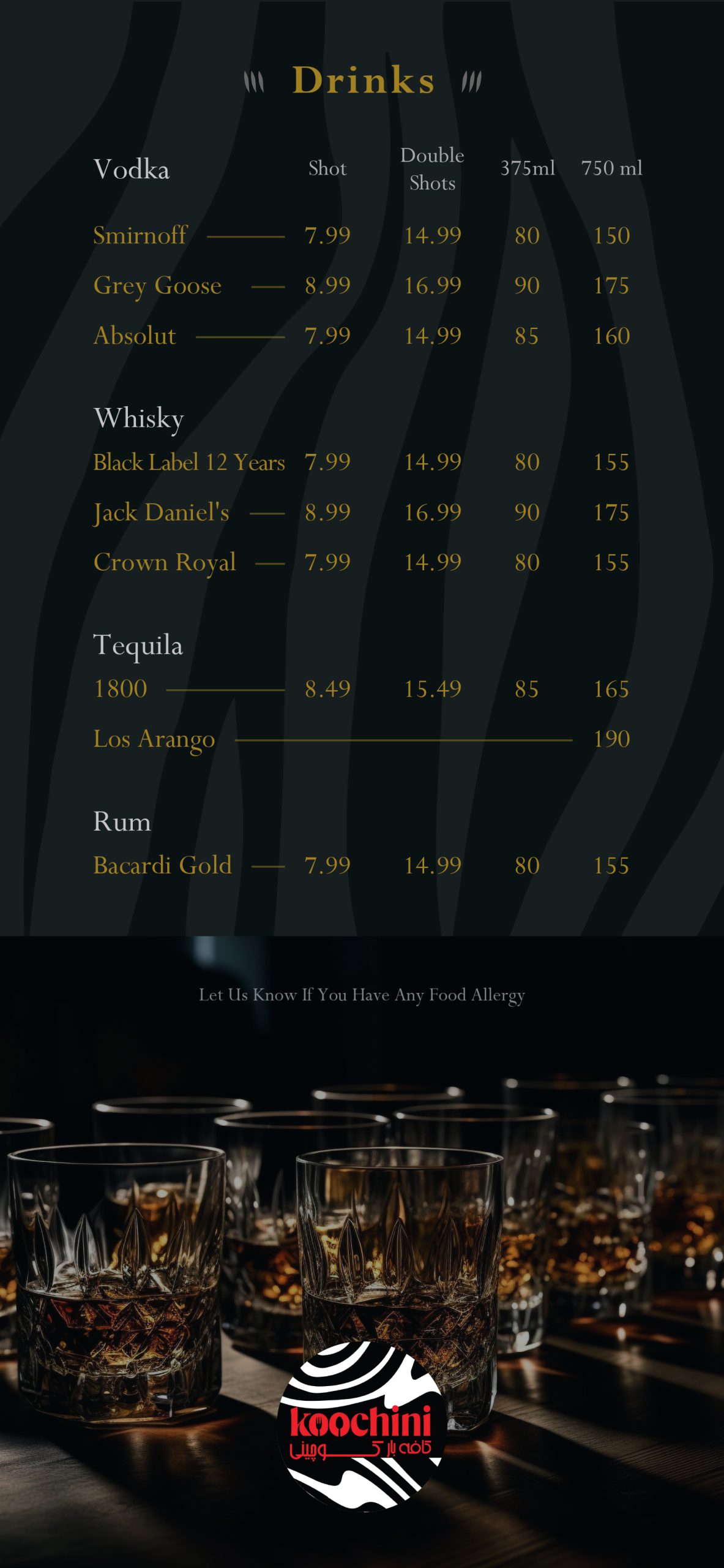 drink menu – koochini