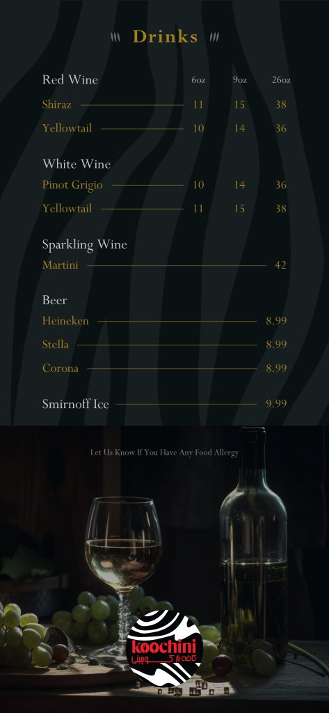 drink menu – koochini